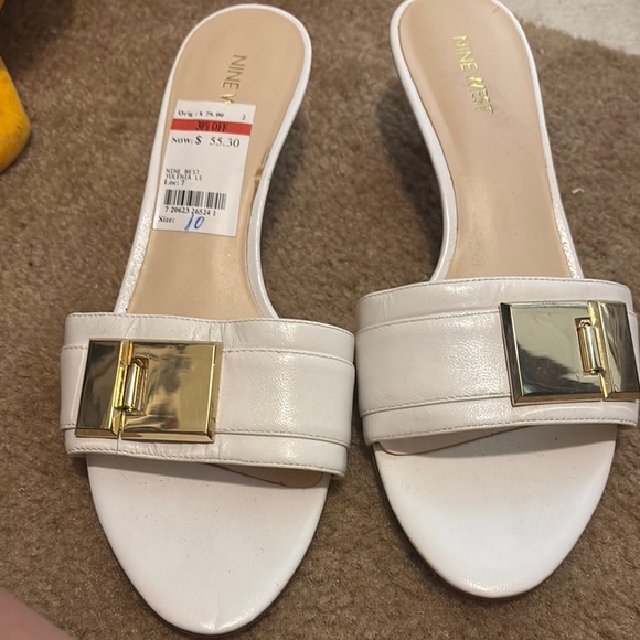 Nine West | Shoes | Nine West White And Gold Mules With Minimalist ...